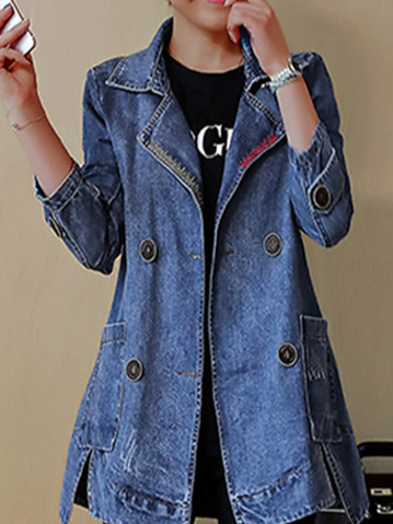 Lapel Collar Plain Casual Denim Jacket | Nc_usapp